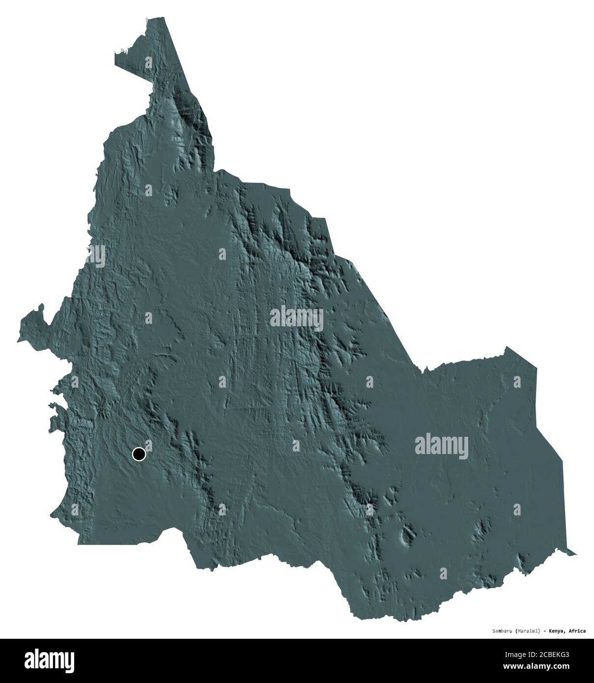 Shape of Samburu, county of Kenya, with its capital isolated on white ...
