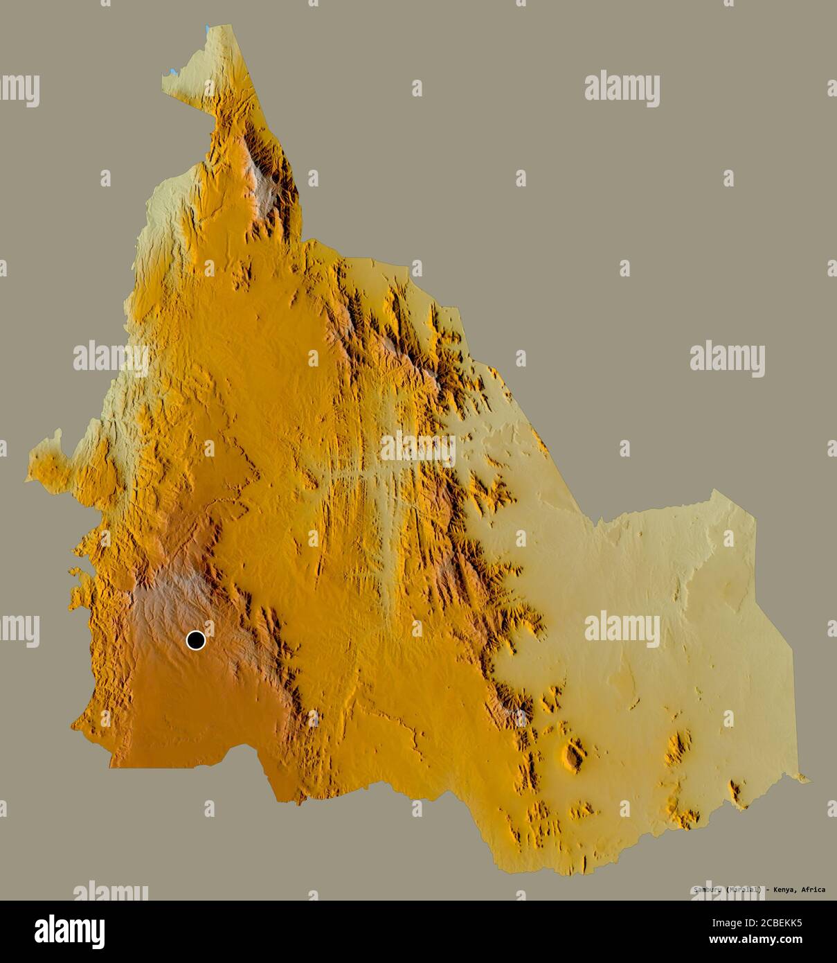Shape of Samburu, county of Kenya, with its capital isolated on a solid ...