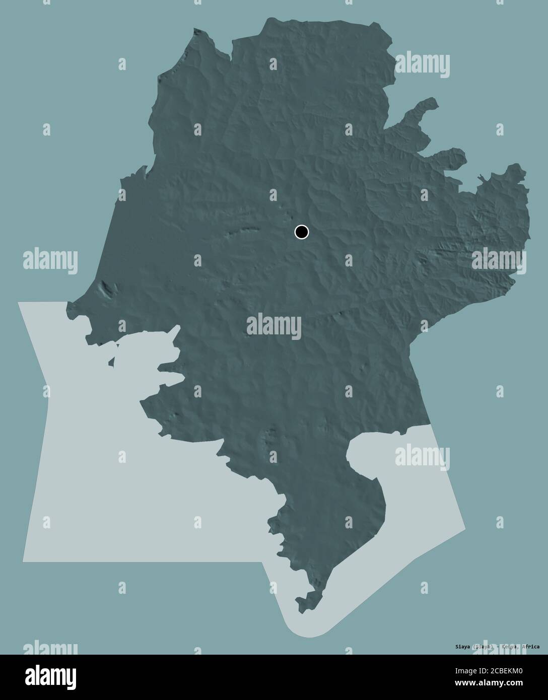 Shape of Siaya, county of Kenya, with its capital isolated on a solid ...