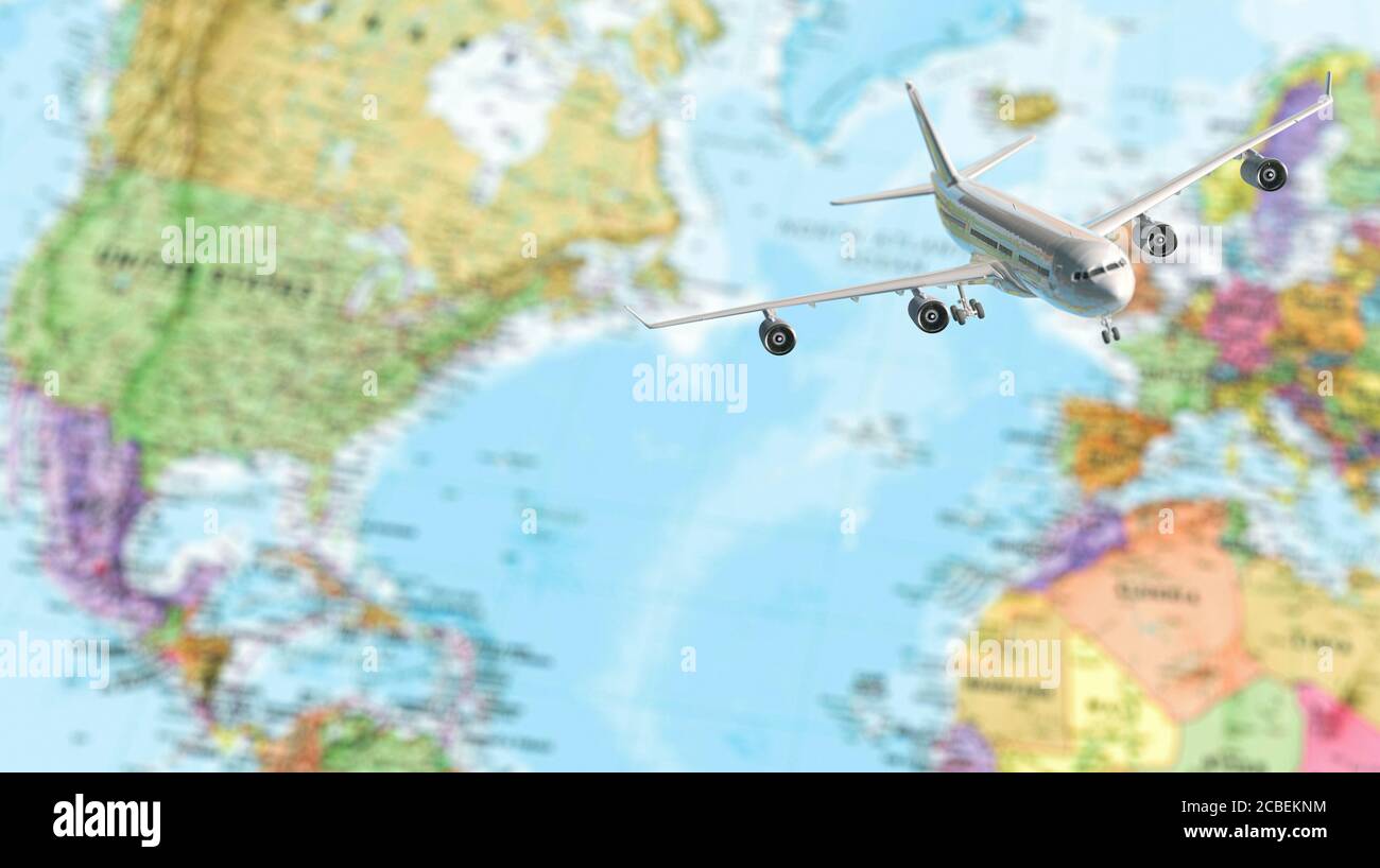 airplane on world map background. concept of plane travel. Empty space ...