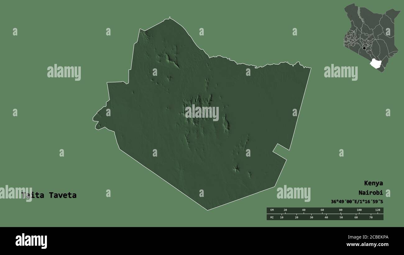 Shape of Taita Taveta, county of Kenya, with its capital isolated on ...