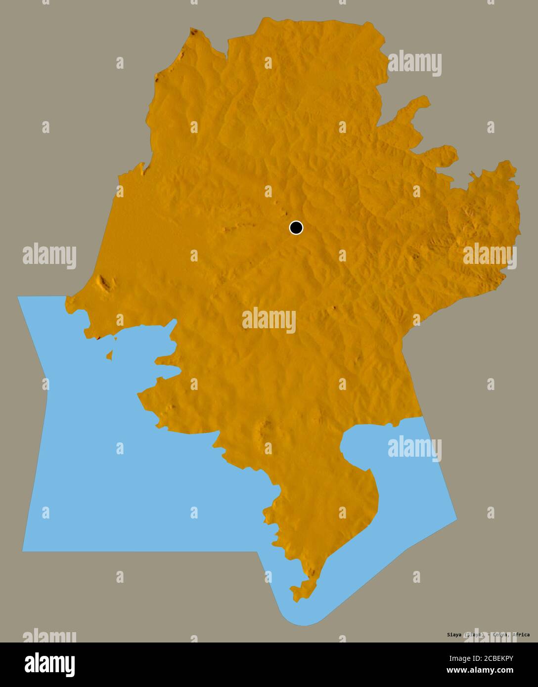 Shape of Siaya, county of Kenya, with its capital isolated on a solid ...