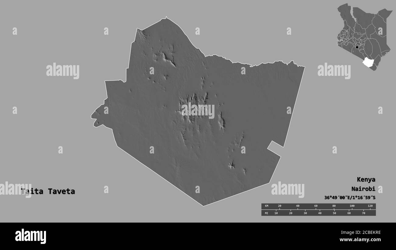 Shape of Taita Taveta, county of Kenya, with its capital isolated on ...