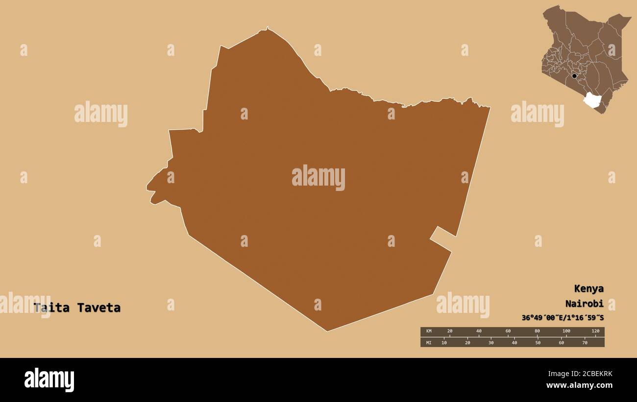 Shape of Taita Taveta, county of Kenya, with its capital isolated on ...