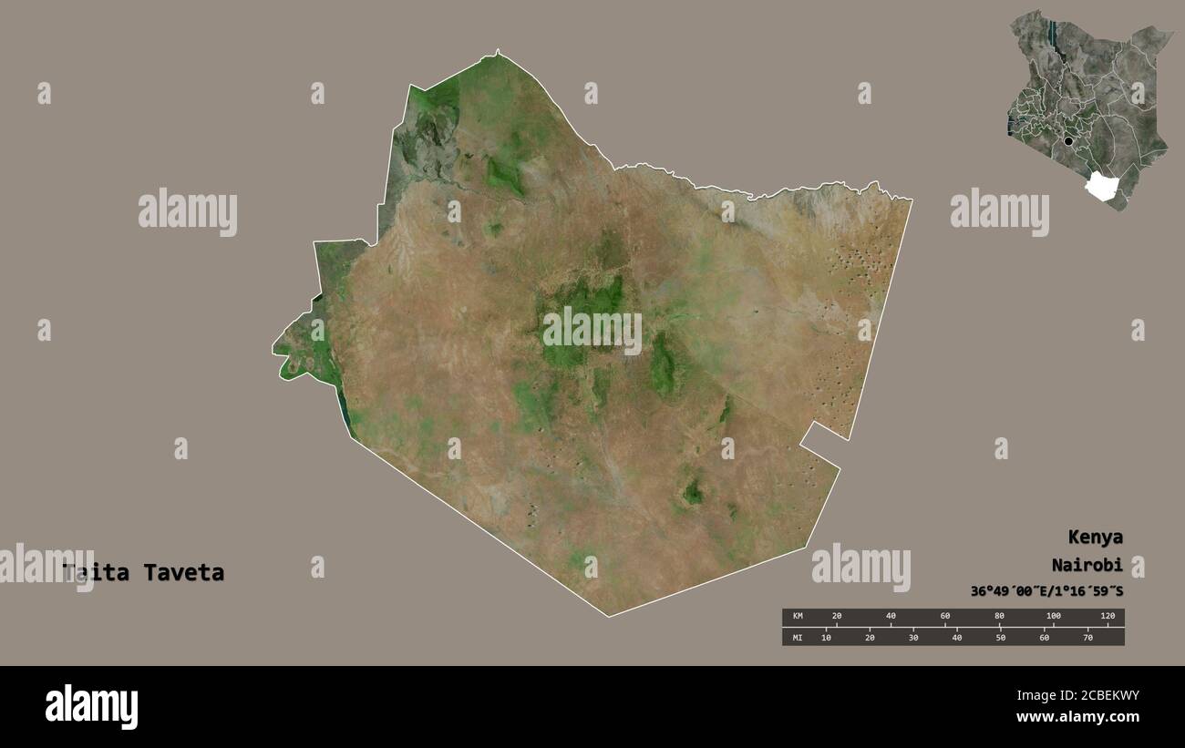 Shape of Taita Taveta, county of Kenya, with its capital isolated on ...