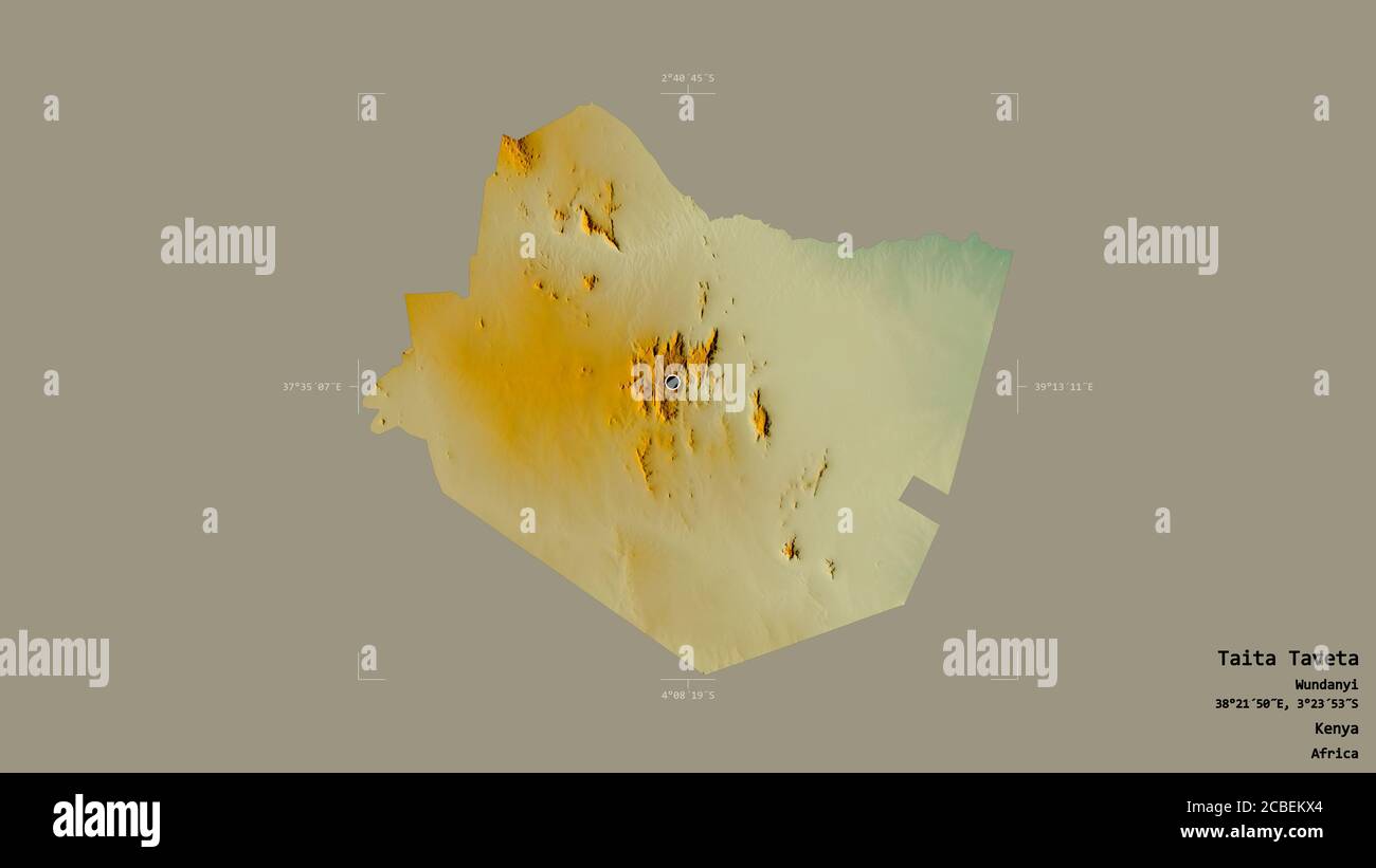 Area of Taita Taveta, county of Kenya, isolated on a solid background ...