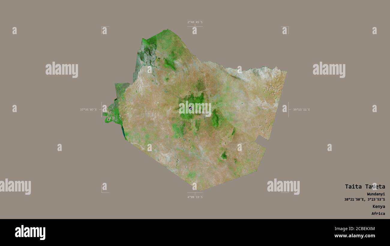 Area of Taita Taveta, county of Kenya, isolated on a solid background ...