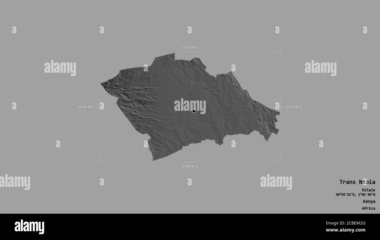 Area of Trans Nzoia, county of Kenya, isolated on a solid background in ...