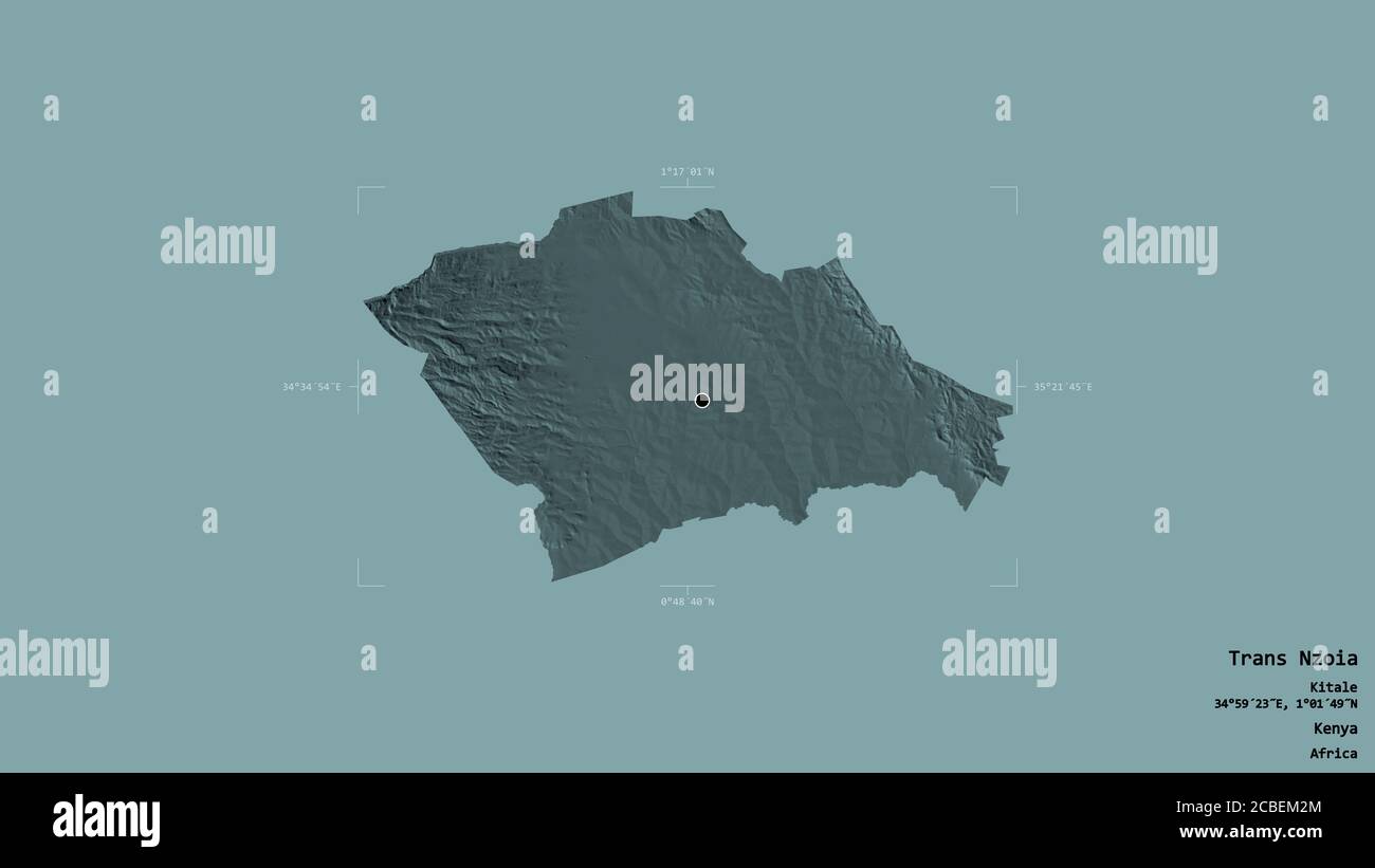 Area of Trans Nzoia, county of Kenya, isolated on a solid background in ...