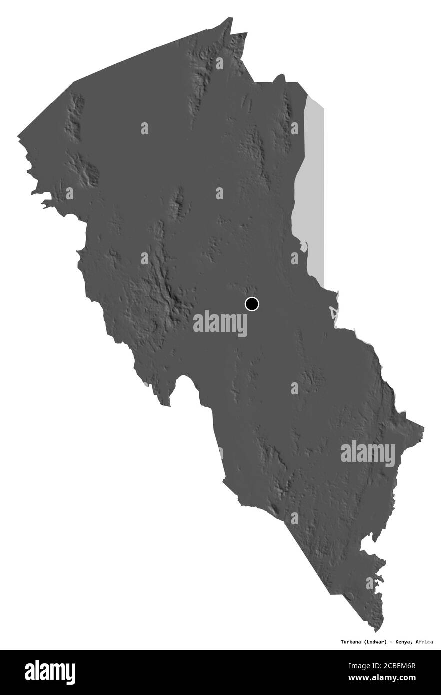 Shape of Turkana, county of Kenya, with its capital isolated on white ...