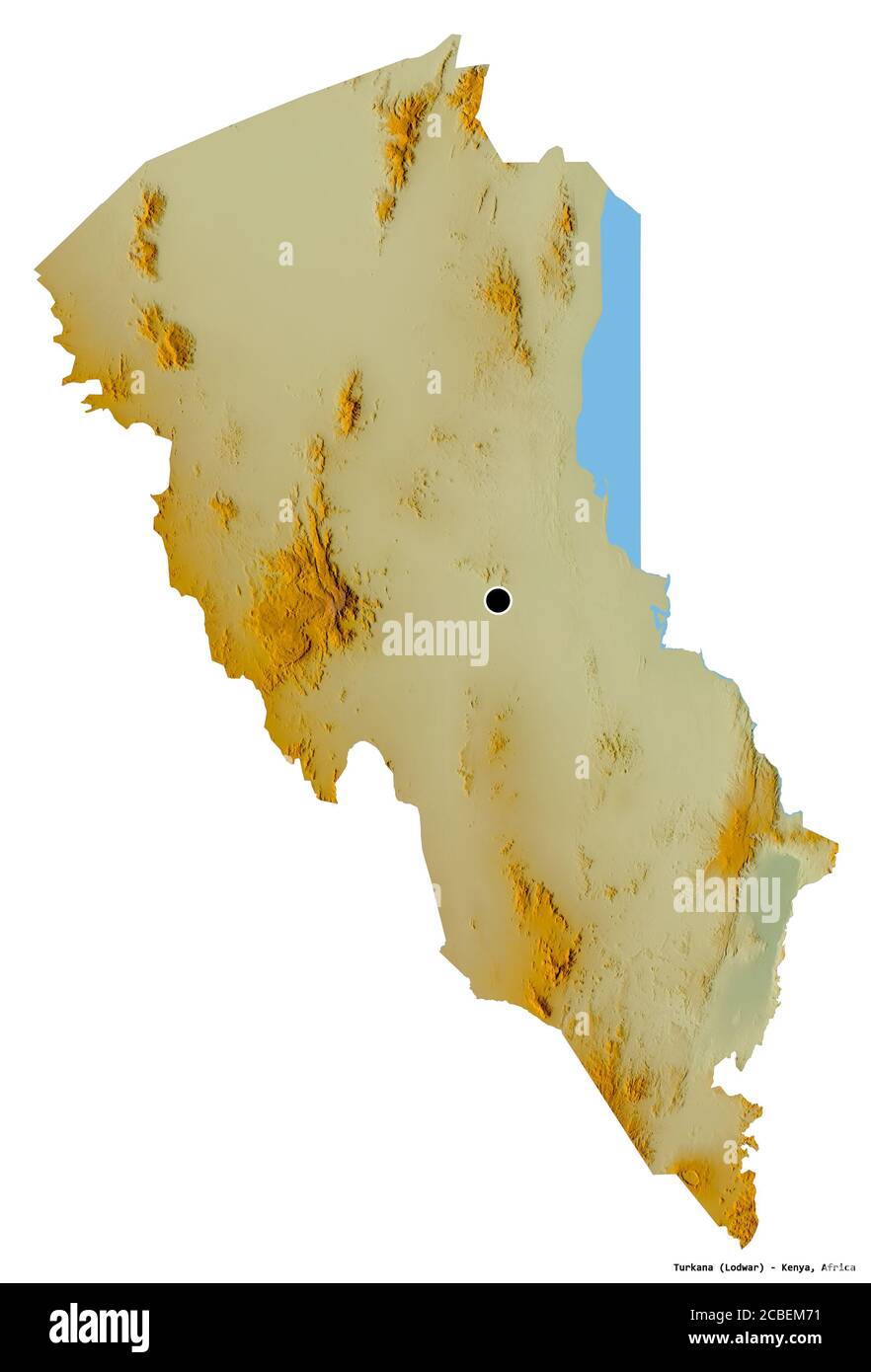 Shape of Turkana, county of Kenya, with its capital isolated on white ...