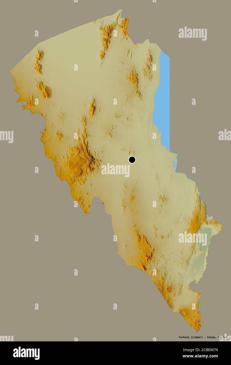 Shape of Turkana, county of Kenya, with its capital isolated on a solid ...