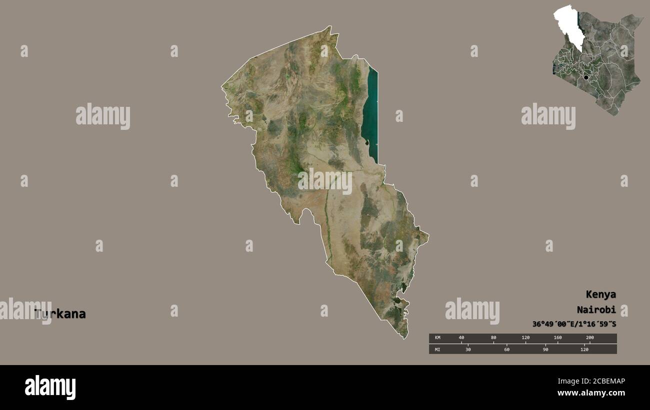 Shape of Turkana, county of Kenya, with its capital isolated on solid ...