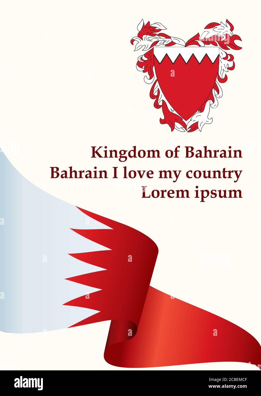 Flag of Bahrain, Kingdom of Bahrain waving flag with Text I Love My ...