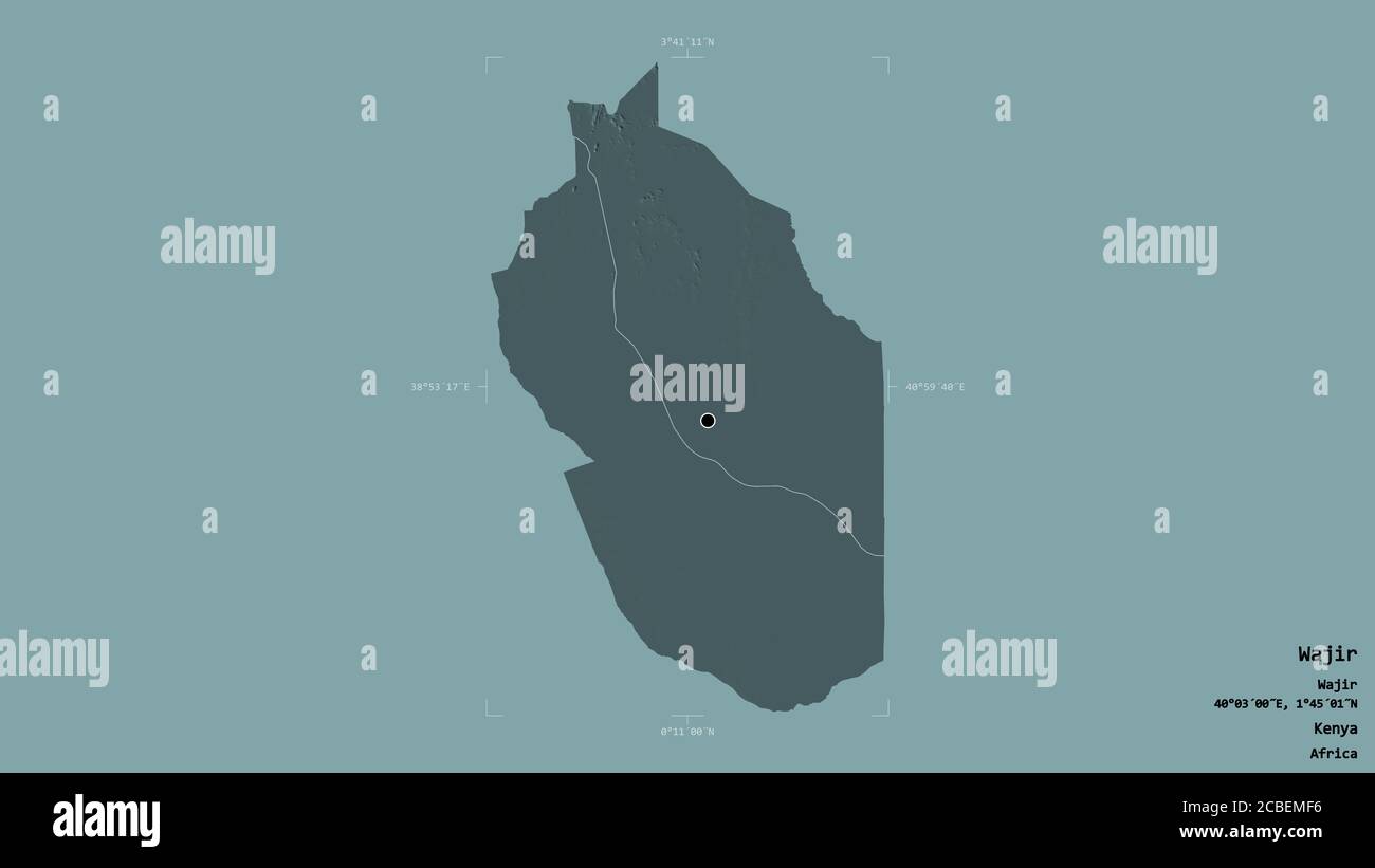 Area of Wajir, county of Kenya, isolated on a solid background in a ...