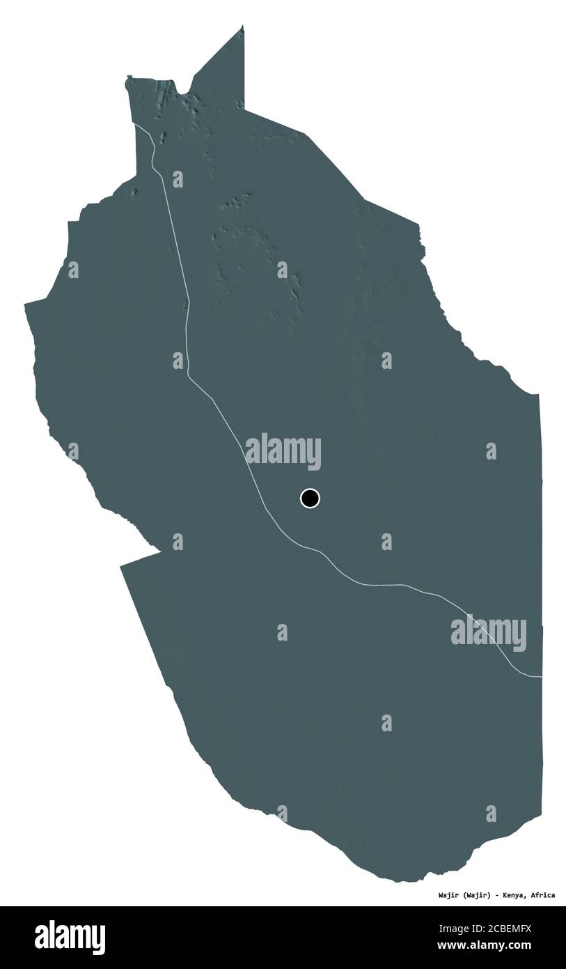 Shape of Wajir, county of Kenya, with its capital isolated on white ...