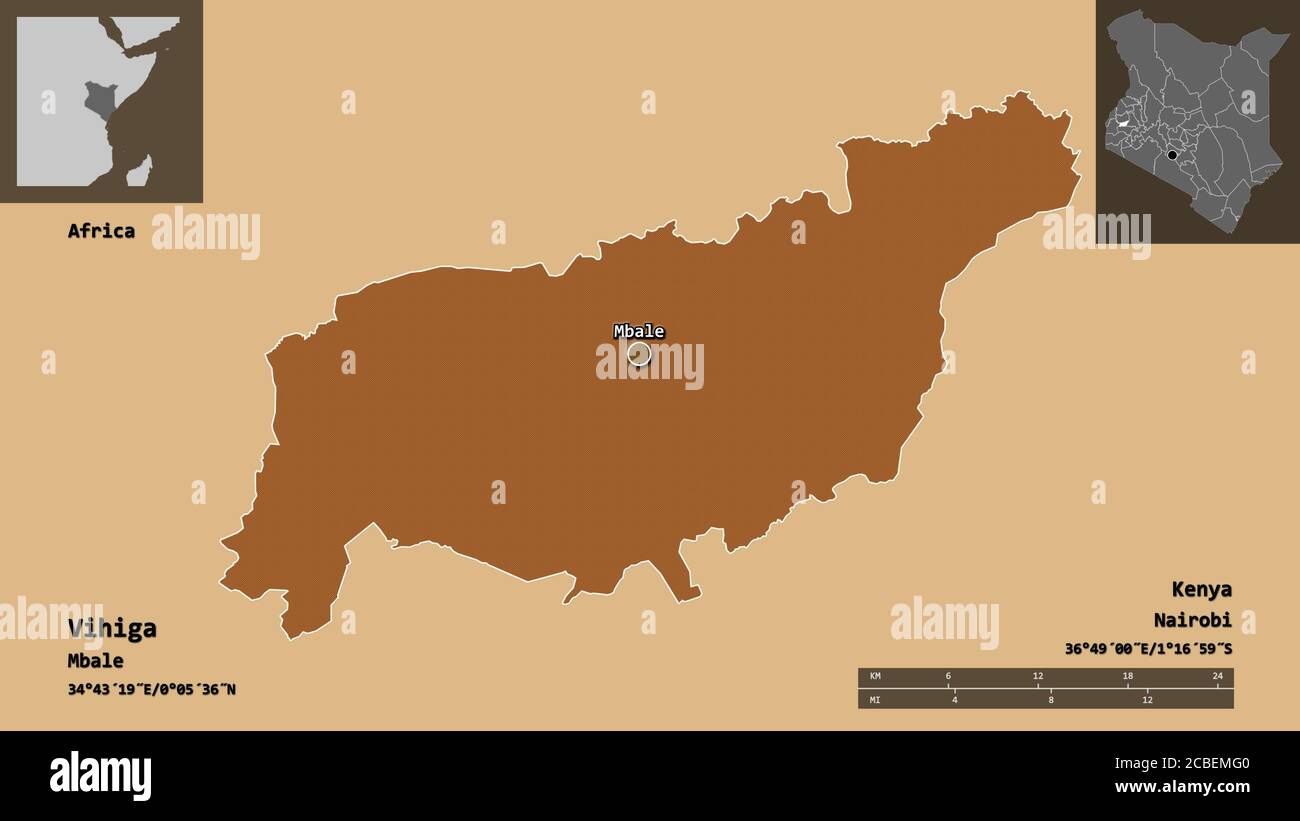 Shape of Vihiga, county of Kenya, and its capital. Distance scale ...