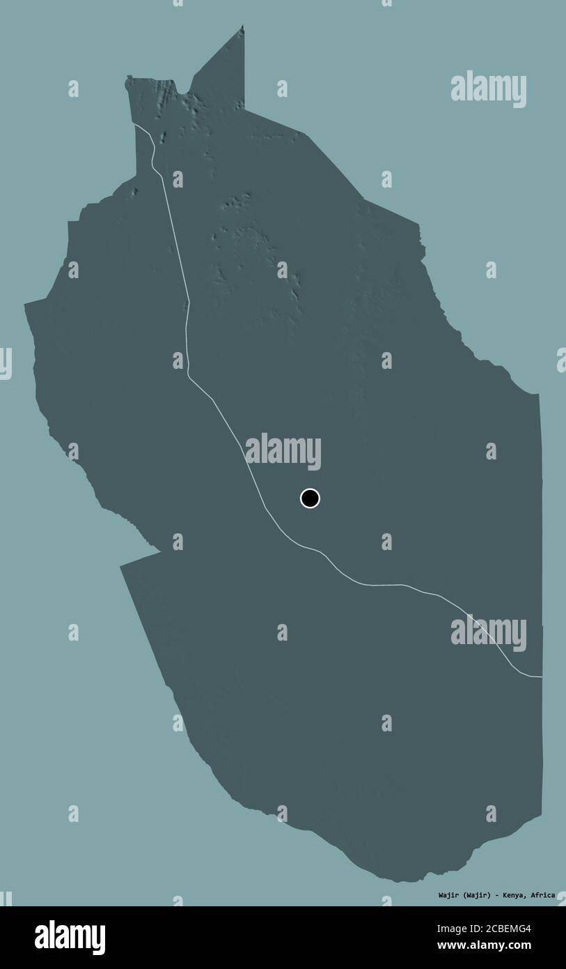Shape of Wajir, county of Kenya, with its capital isolated on a solid ...
