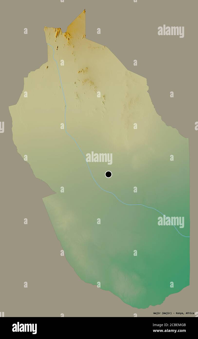 Shape of Wajir, county of Kenya, with its capital isolated on a solid ...