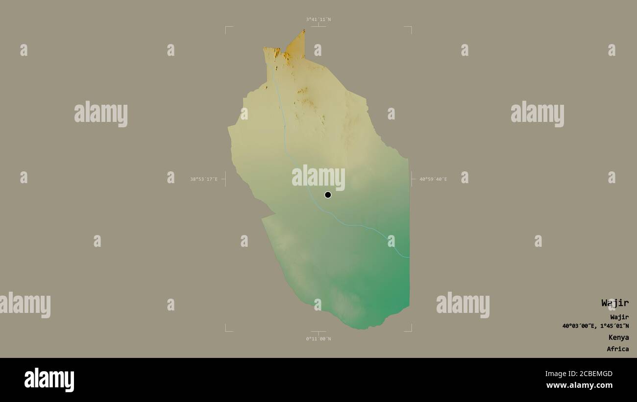 Area of Wajir, county of Kenya, isolated on a solid background in a ...