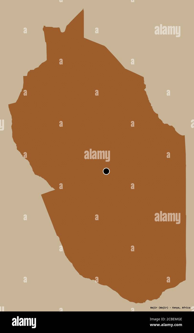 Shape of Wajir, county of Kenya, with its capital isolated on a solid ...