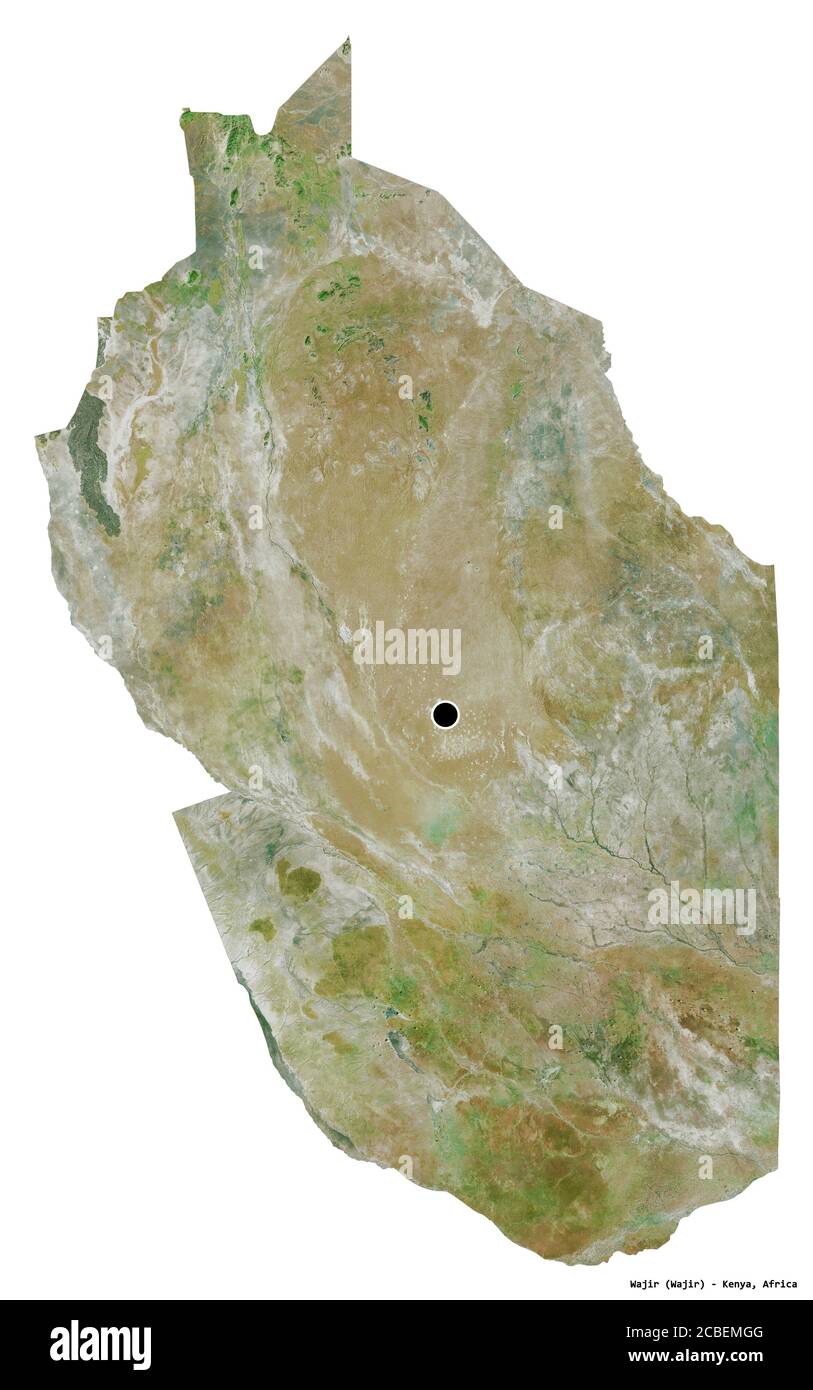 Shape of Wajir, county of Kenya, with its capital isolated on white ...