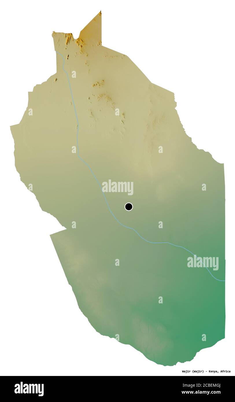 Shape of Wajir, county of Kenya, with its capital isolated on white ...