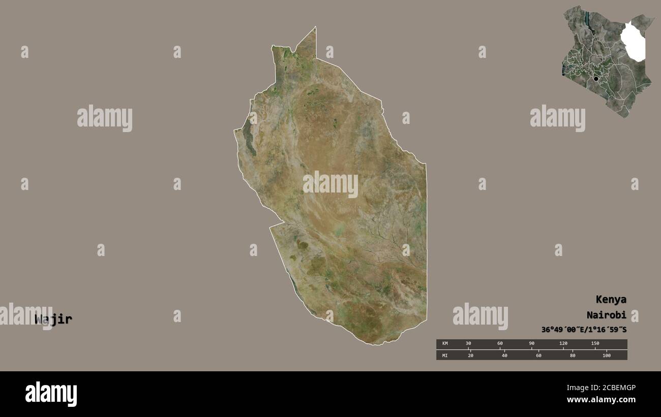 Shape of Wajir, county of Kenya, with its capital isolated on solid ...