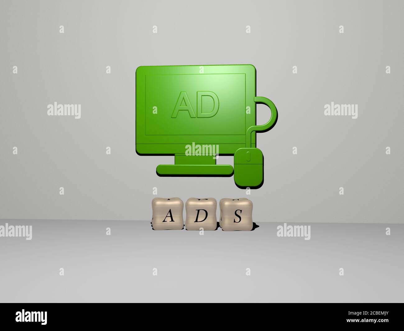 ADS 3D icon on the wall and cubic letters on the floor - 3D ...