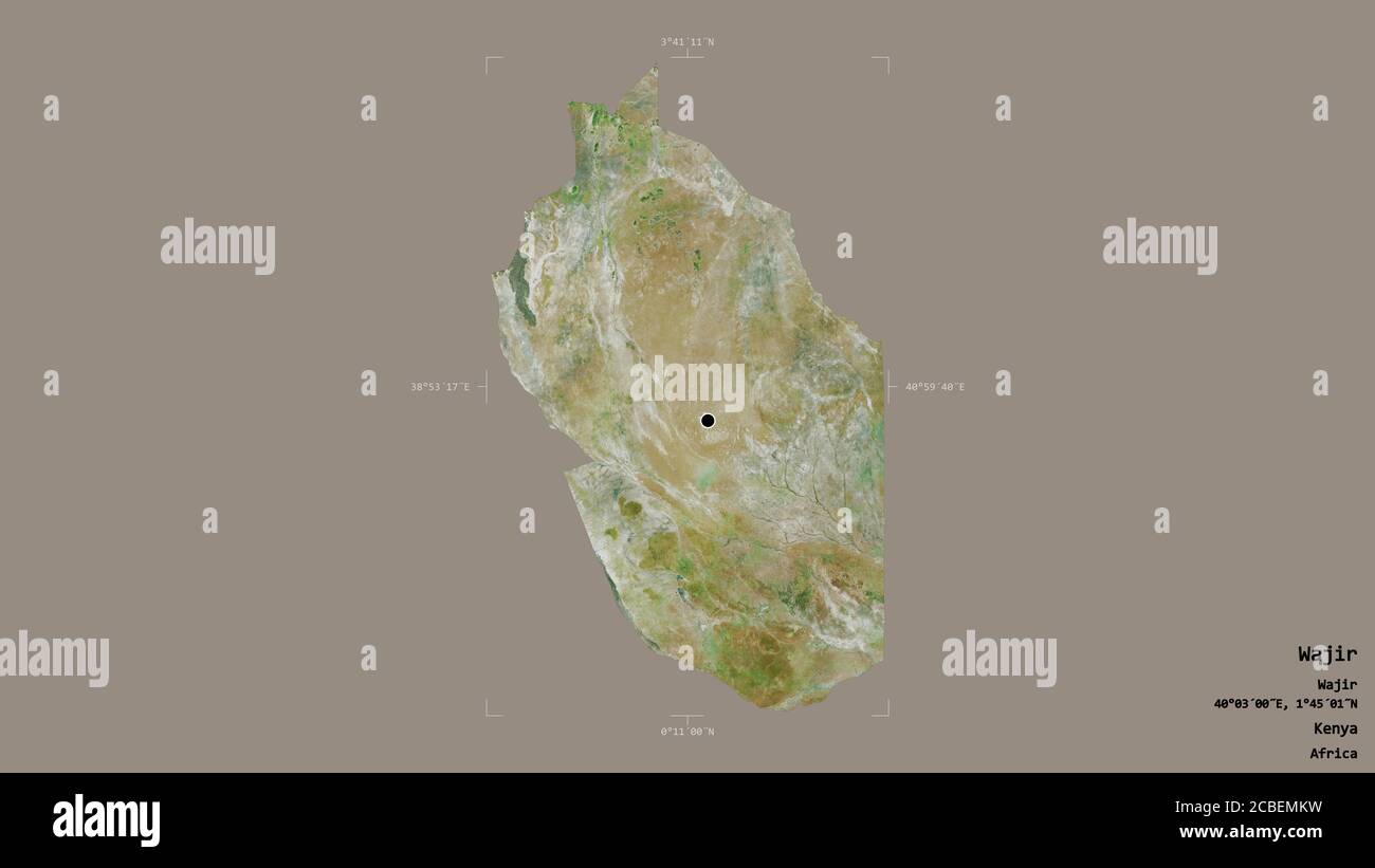 Area of Wajir, county of Kenya, isolated on a solid background in a ...