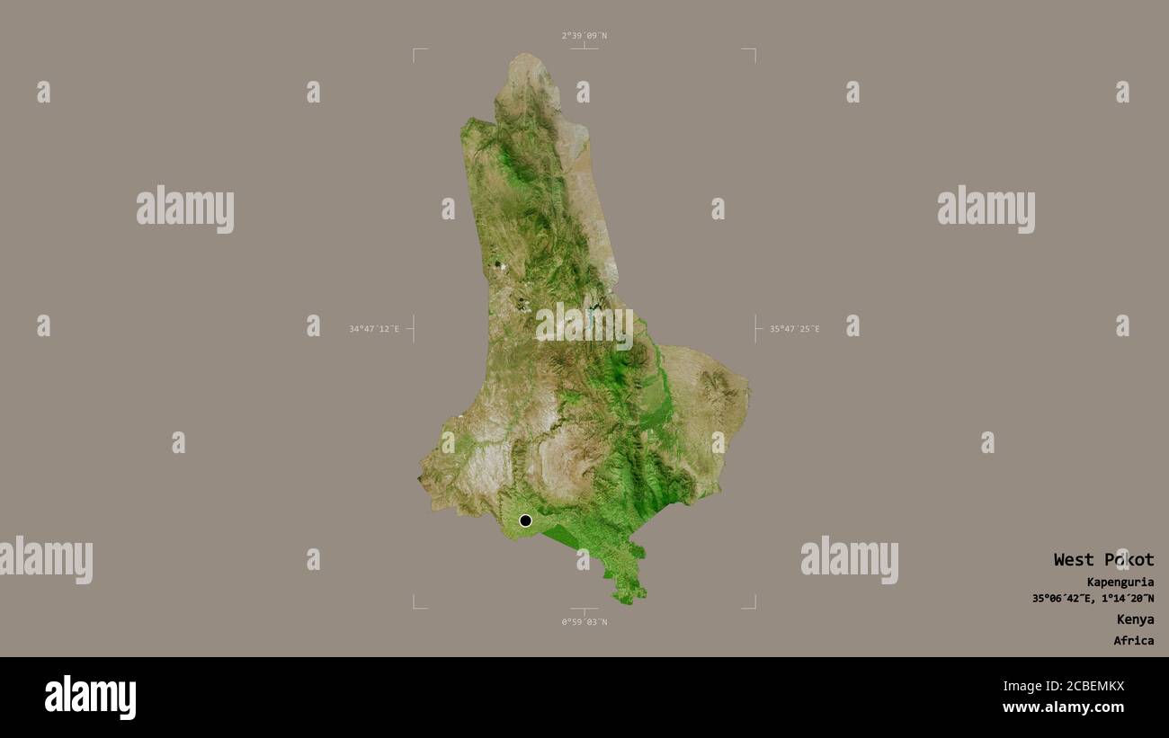 Area of West Pokot, county of Kenya, isolated on a solid background in ...