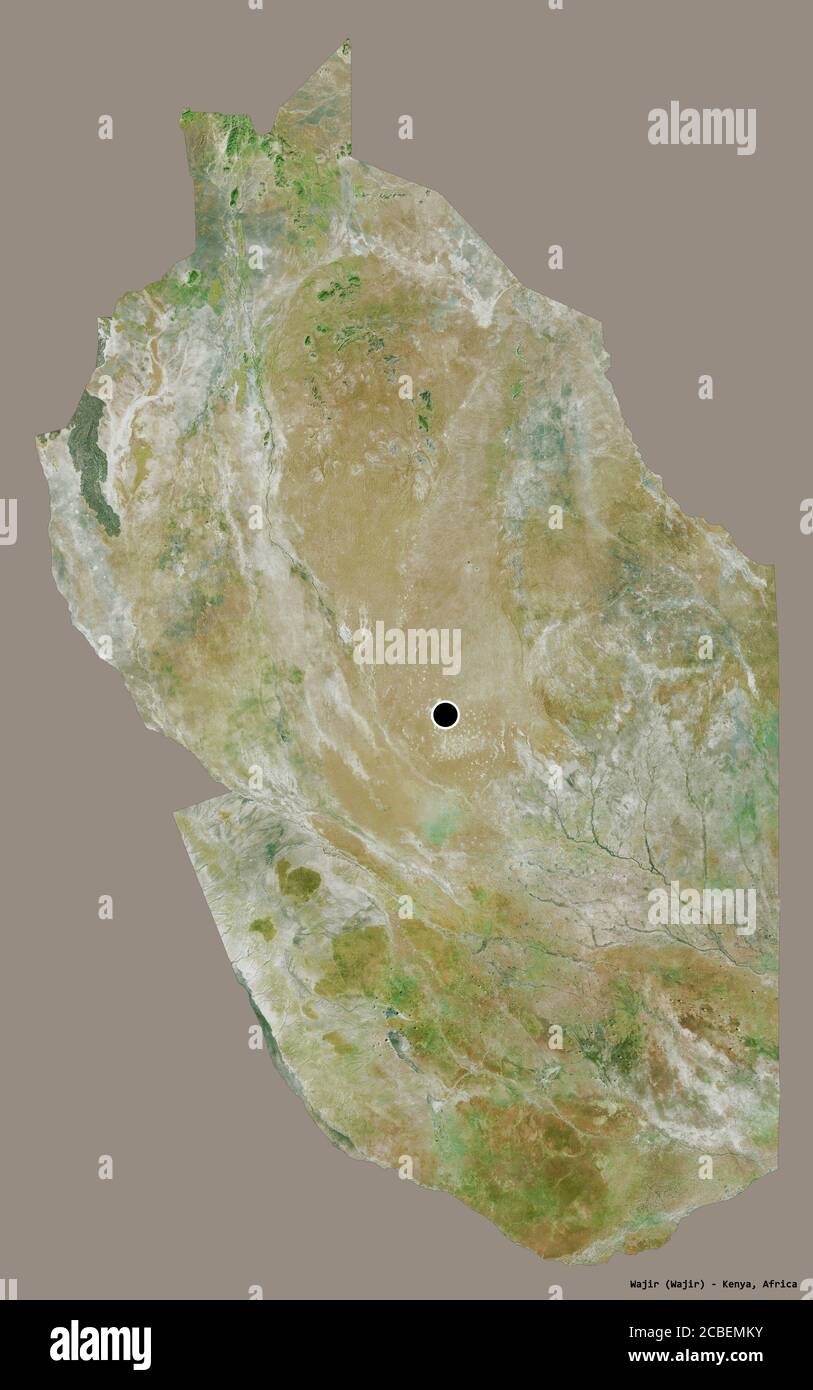 Shape of Wajir, county of Kenya, with its capital isolated on a solid ...