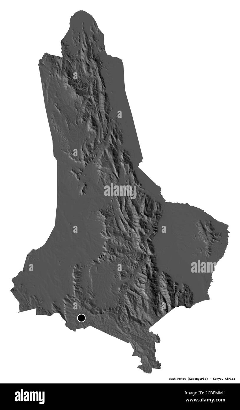 Shape of West Pokot, county of Kenya, with its capital isolated on ...