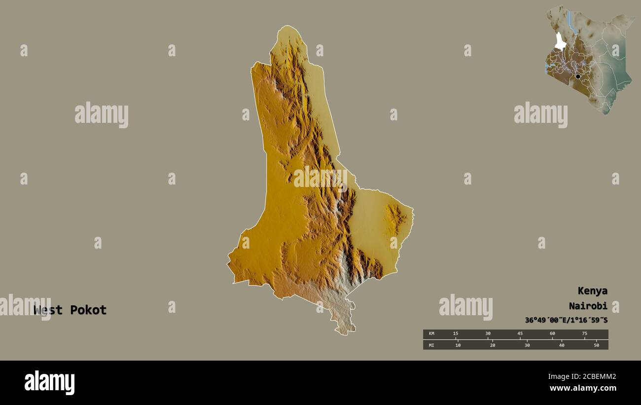 Shape of West Pokot, county of Kenya, with its capital isolated on ...