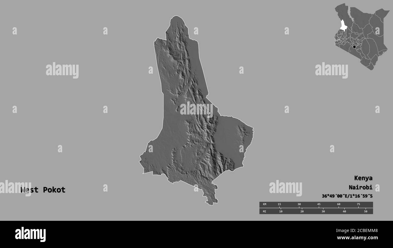 Shape of West Pokot, county of Kenya, with its capital isolated on ...