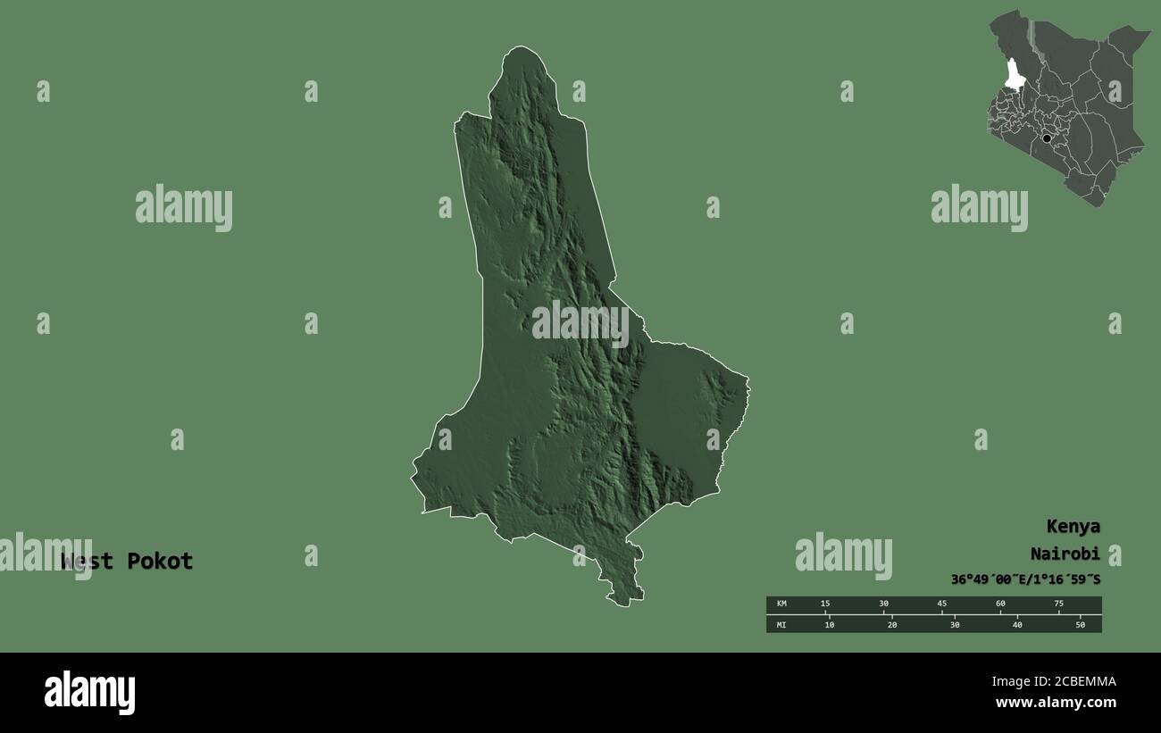 Shape of West Pokot, county of Kenya, with its capital isolated on ...