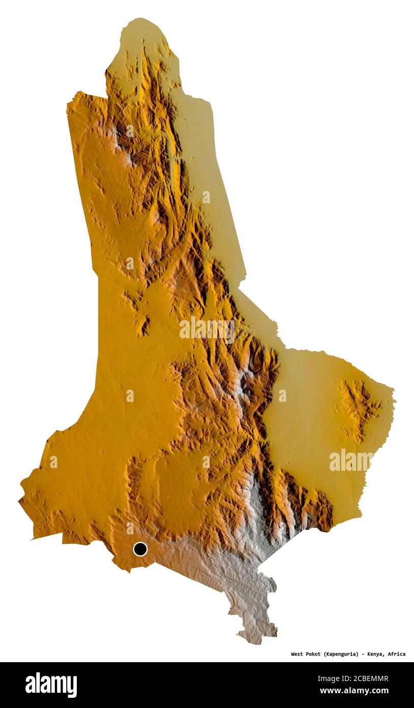 Shape of West Pokot, county of Kenya, with its capital isolated on ...