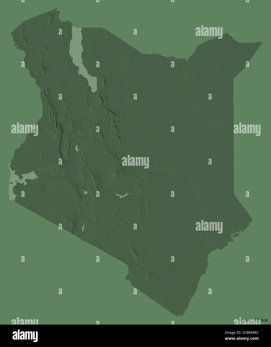 Shape of Kenya with its capital isolated on a solid color background ...