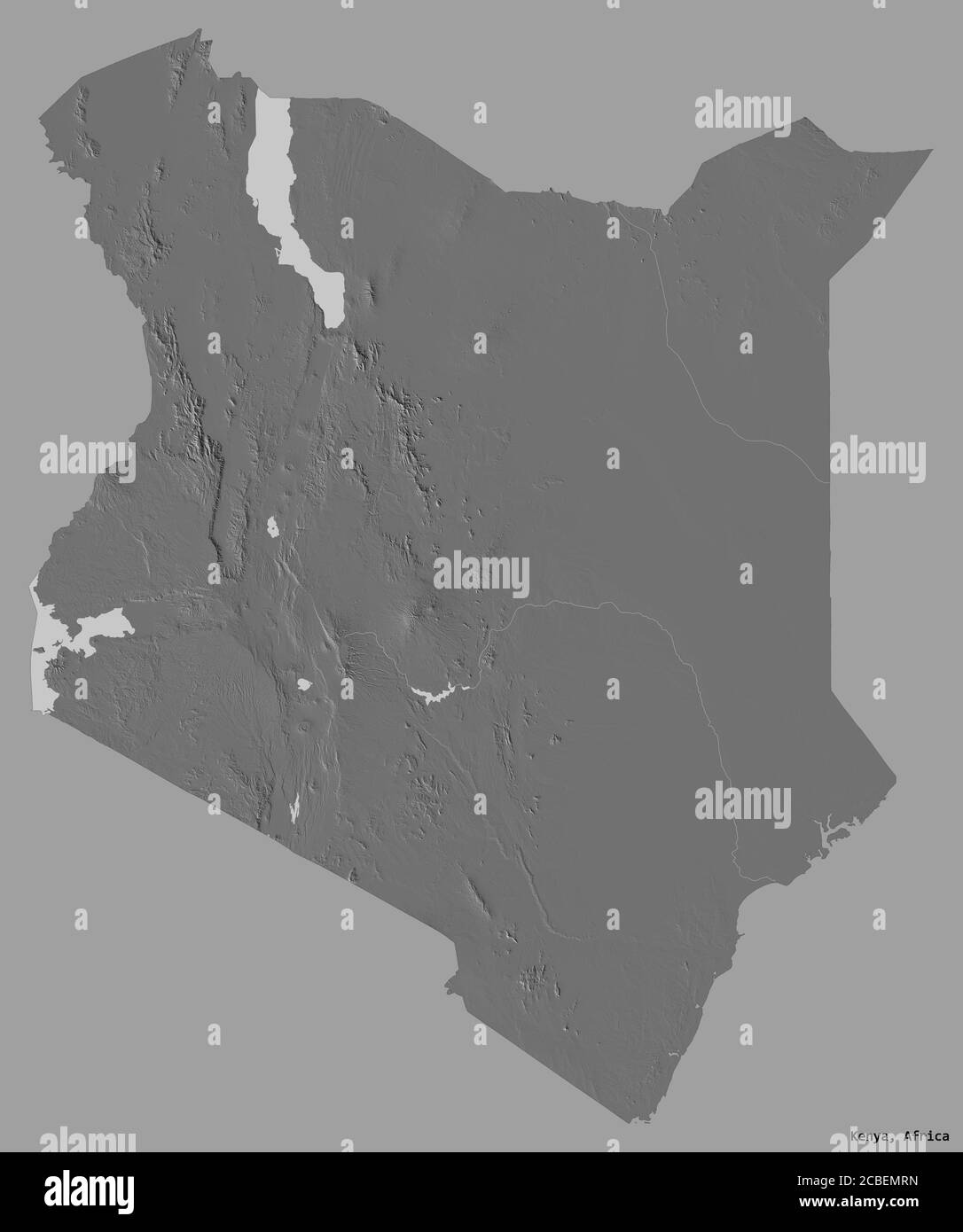 Shape of Kenya with its capital isolated on a solid color background ...