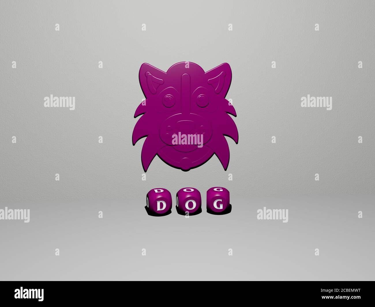 dog 3D icon on the wall and text of cubic alphabets on the floor - 3D ...