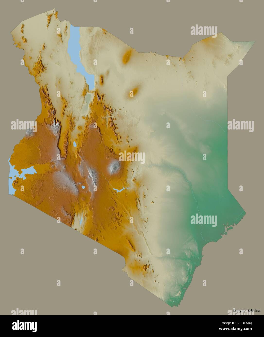 Shape of Kenya with its capital isolated on a solid color background ...