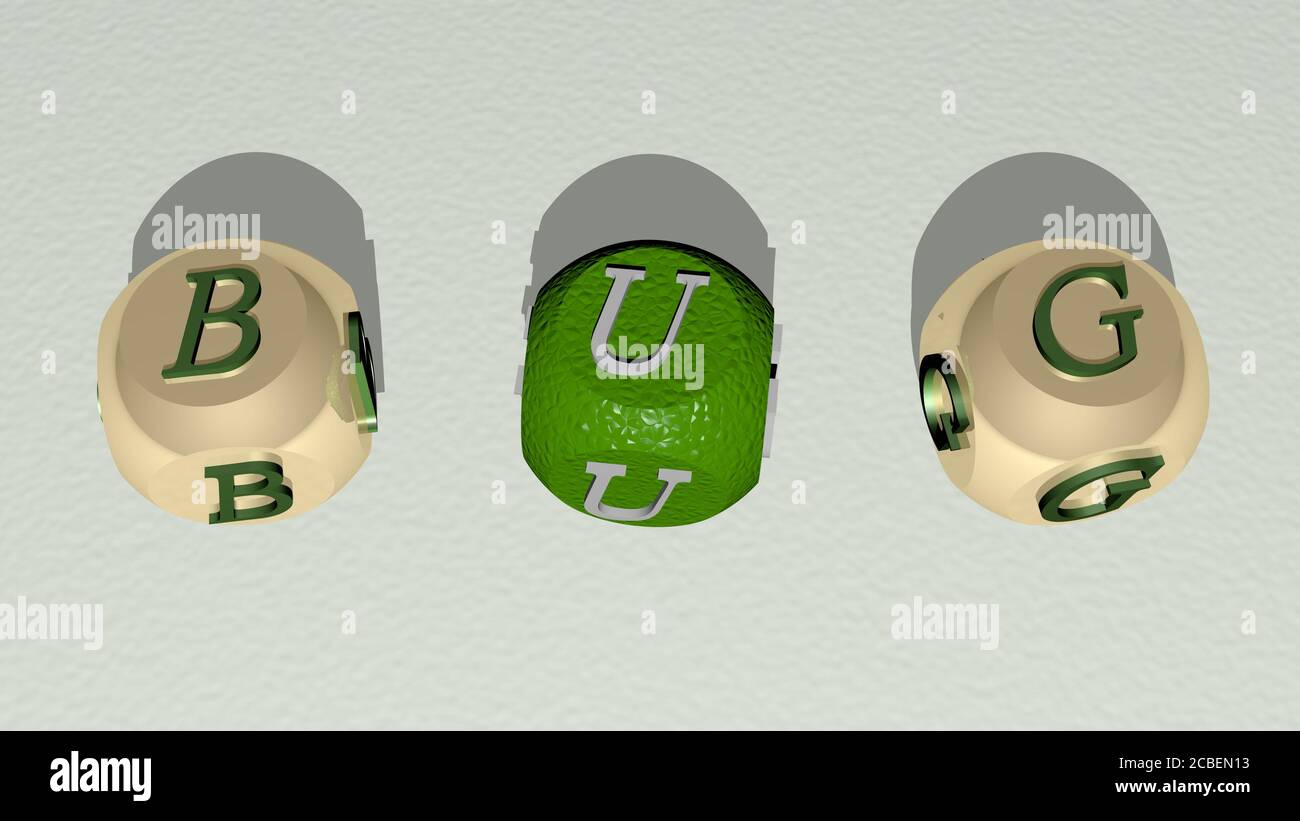 BUG text by cubic dice letters - 3D illustration for background and ...