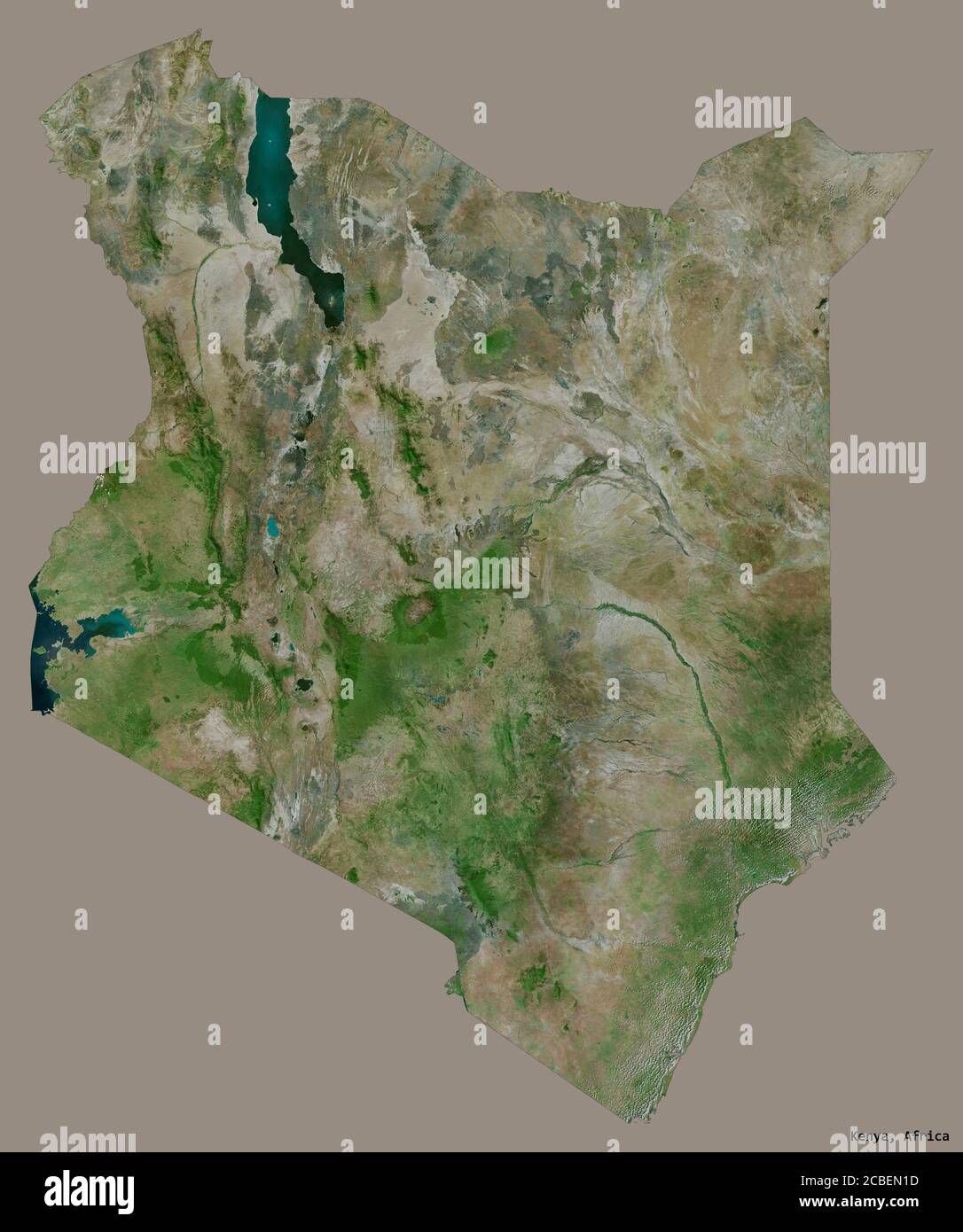 Shape of Kenya with its capital isolated on a solid color background ...