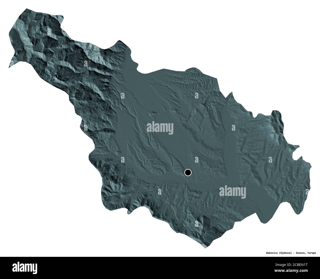 Shape of Đakovica, district of Kosovo, with its capital isolated on ...