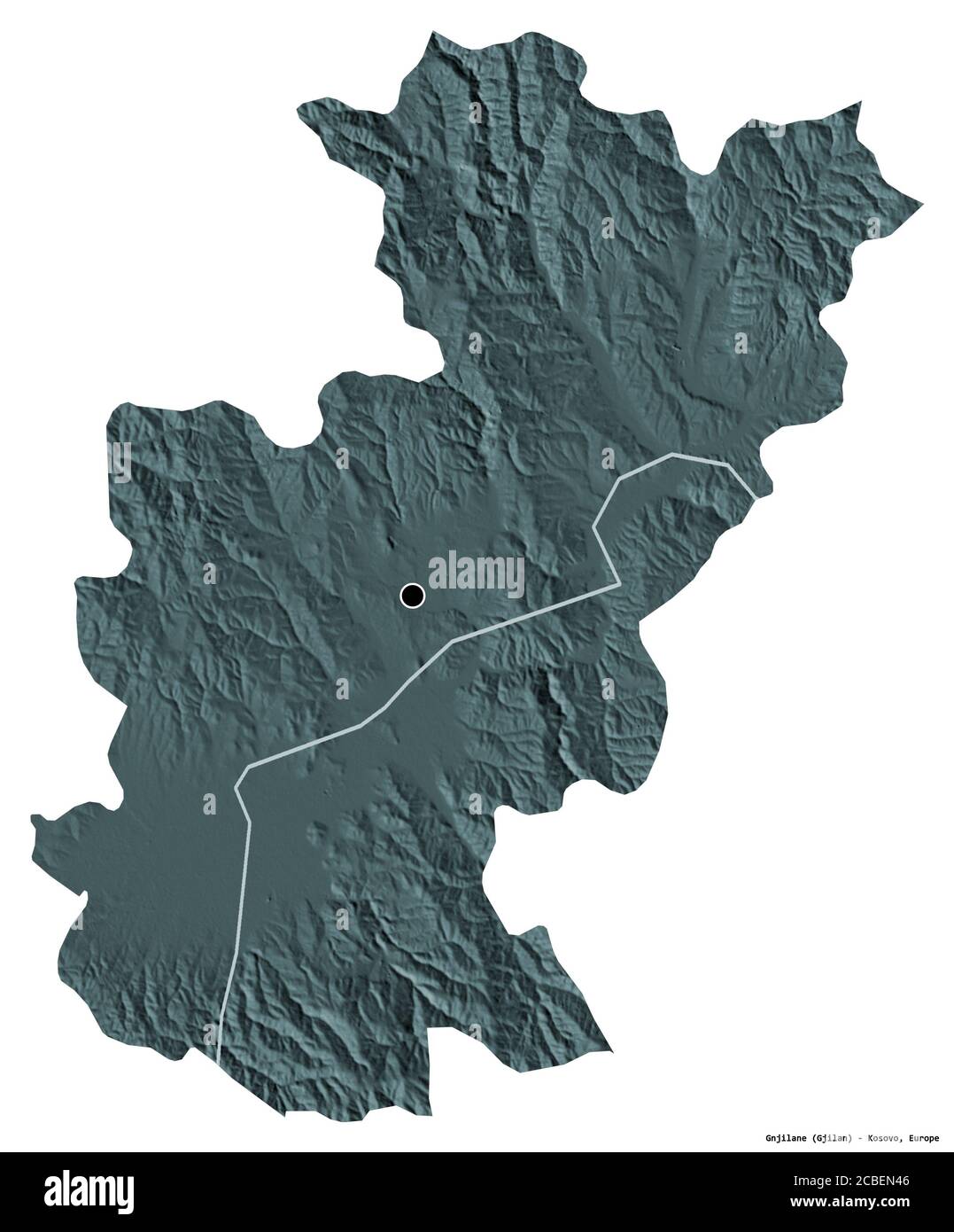 Shape of Gnjilane, district of Kosovo, with its capital isolated on ...