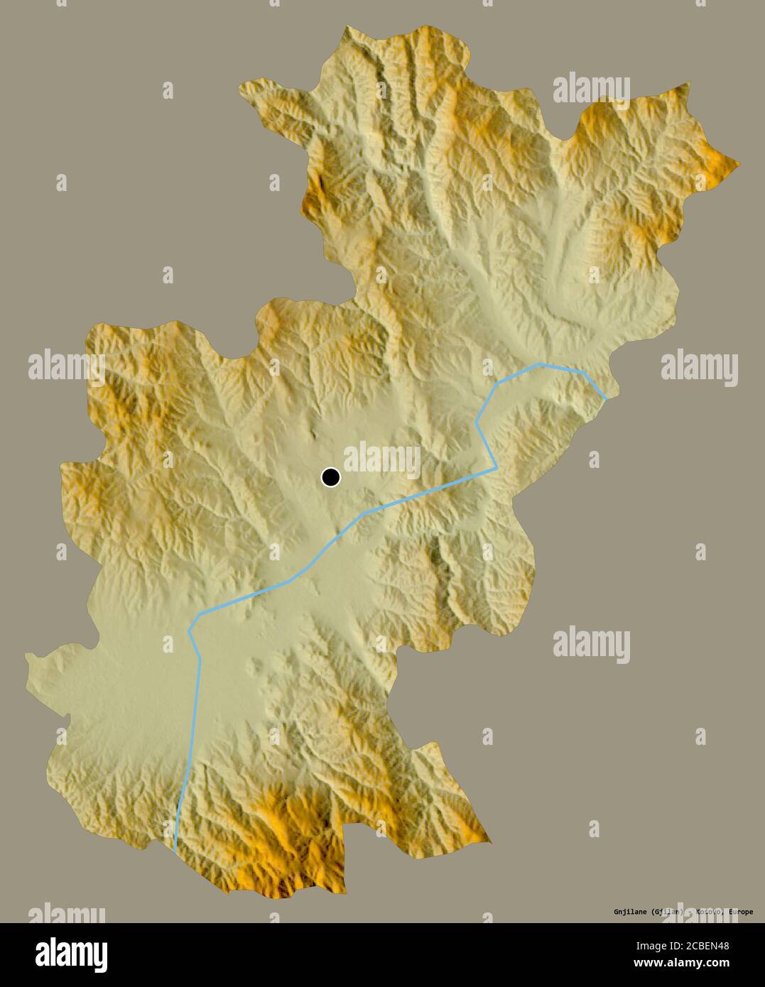 Shape of Gnjilane, district of Kosovo, with its capital isolated on a ...