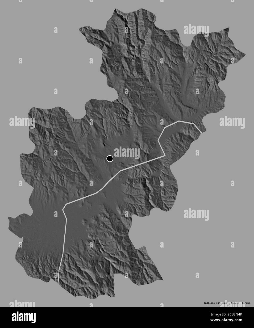 Shape of Gnjilane, district of Kosovo, with its capital isolated on a ...