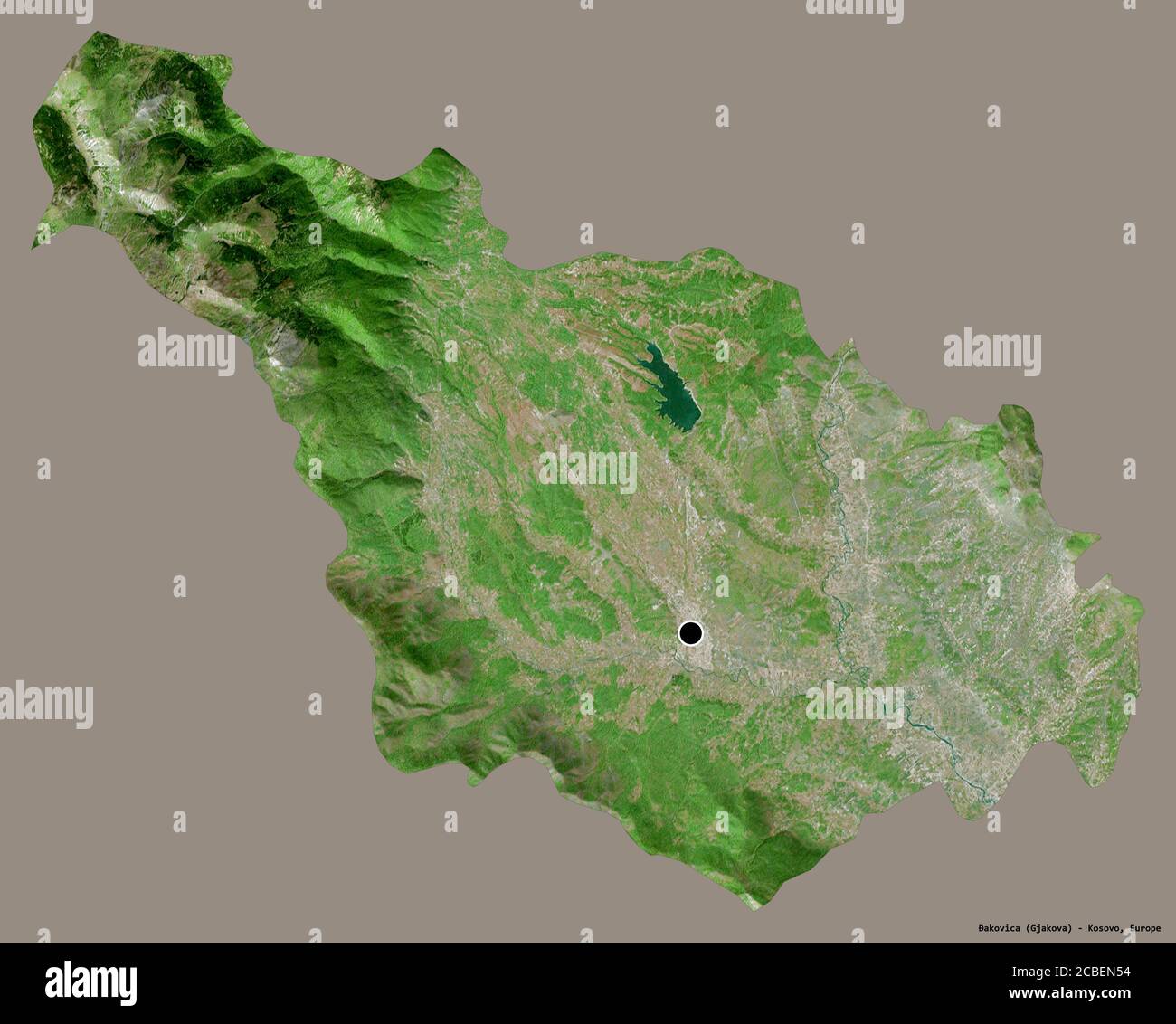 Shape of Đakovica, district of Kosovo, with its capital isolated on a ...