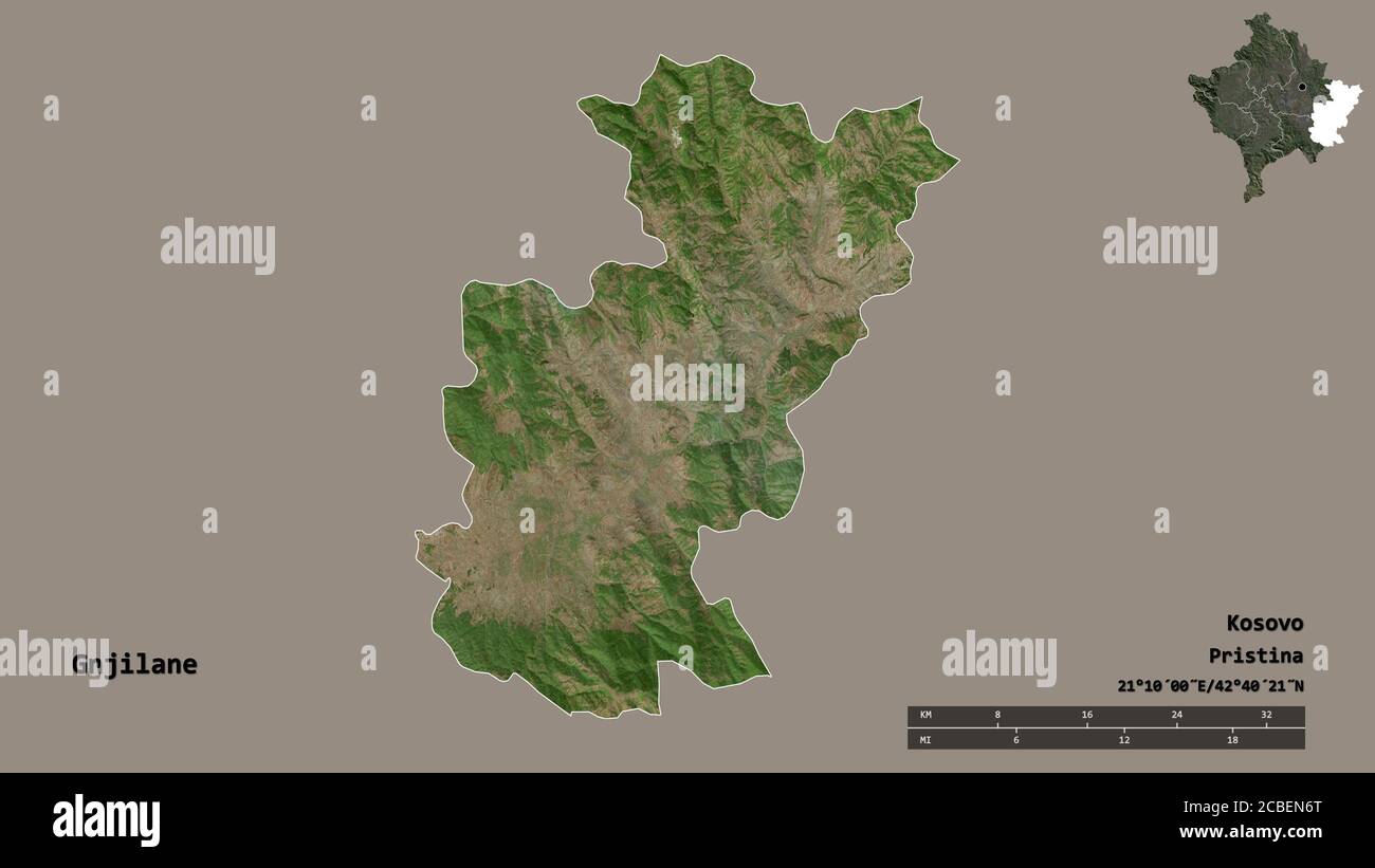 Shape of Gnjilane, district of Kosovo, with its capital isolated on ...