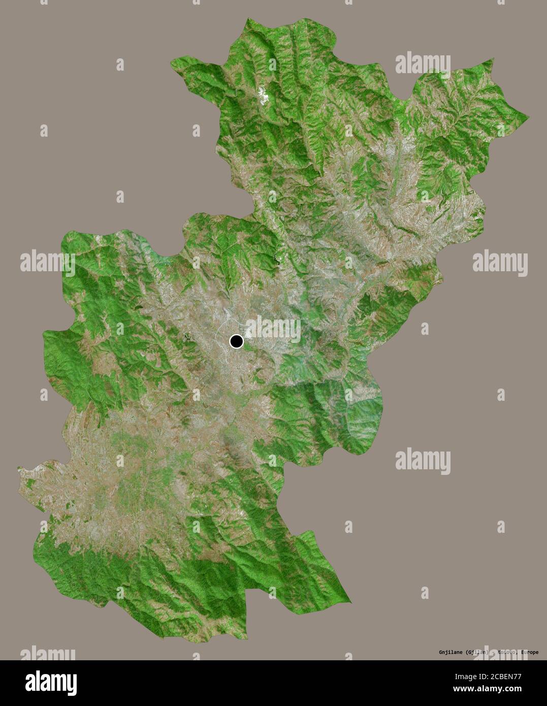 Shape of Gnjilane, district of Kosovo, with its capital isolated on a ...
